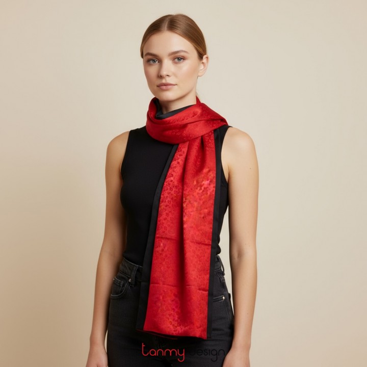 Red and black two layer long silk scarf